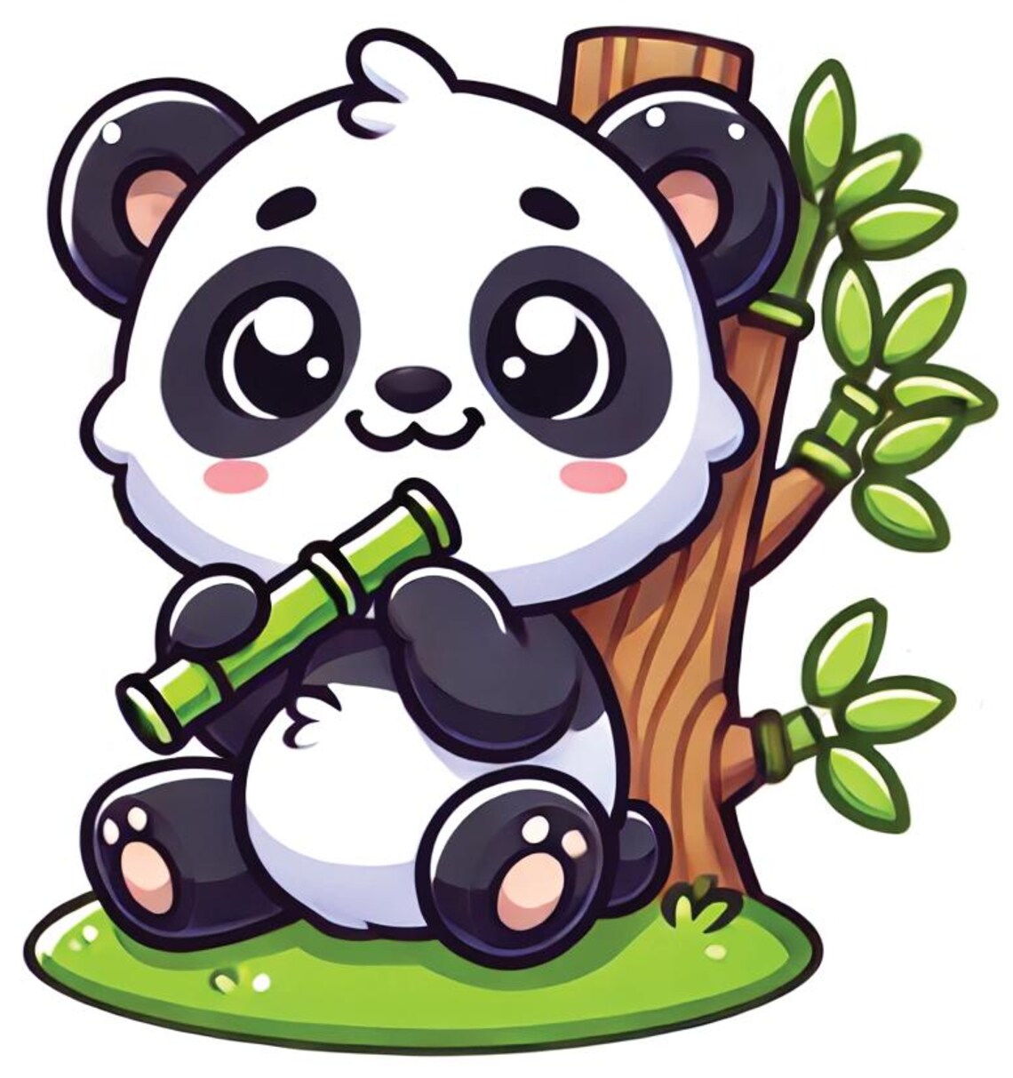 Cute Panda Eating Bamboo Sticker – Adorable Kawaii Panda Vinyl Sticker ...