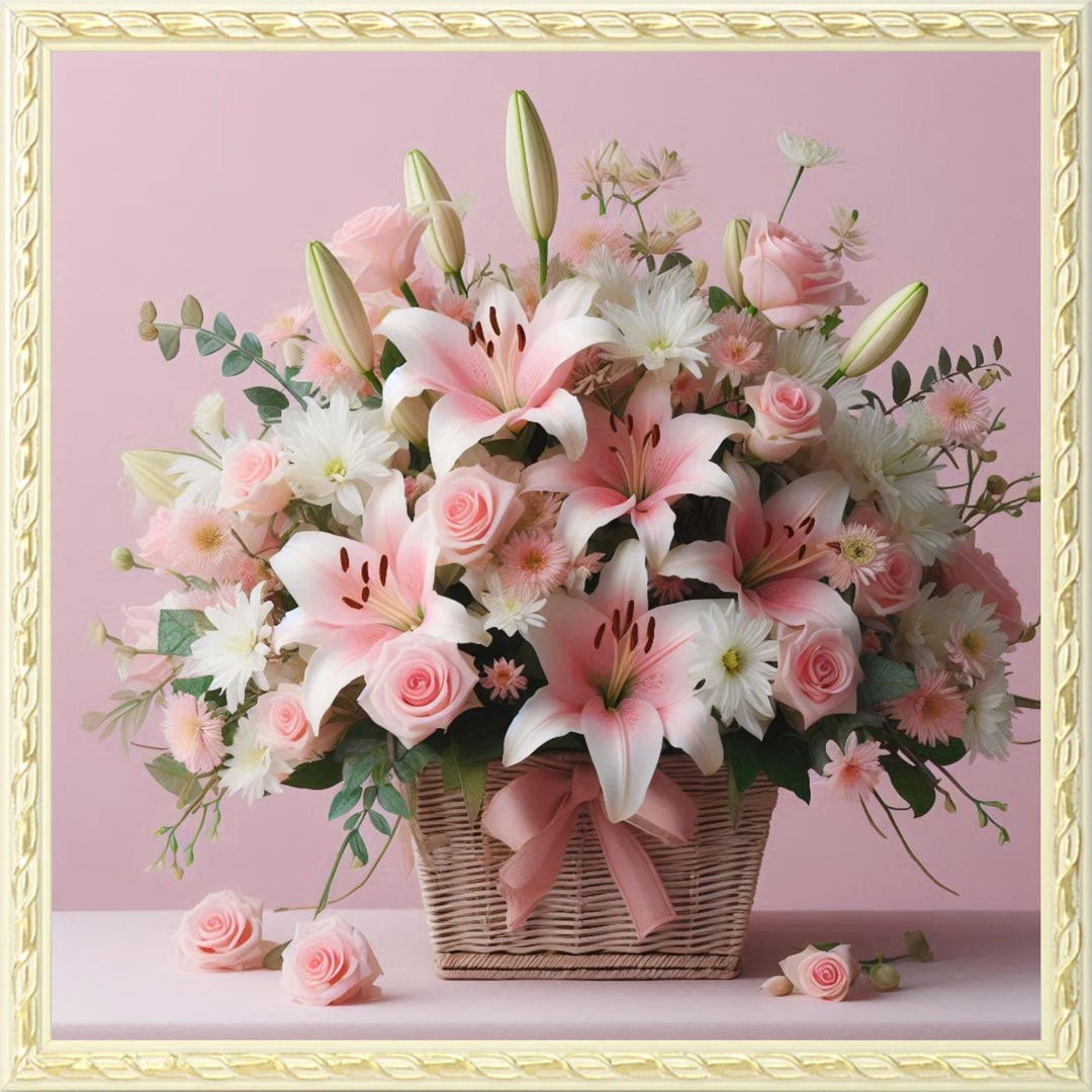 Trumpet Lily and Pink Roses - Etsy 日本
