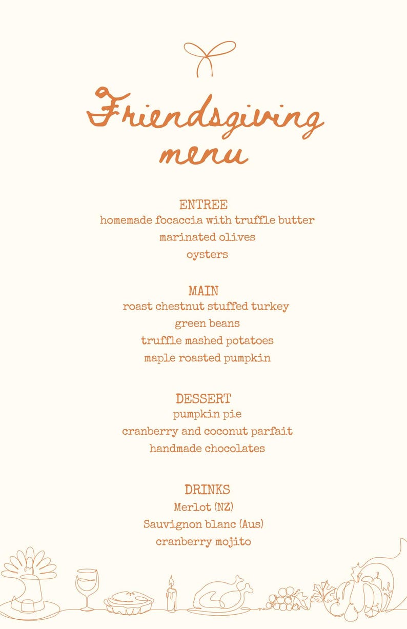 Customisable Friendsgiving Dinner Party Menu - Etsy