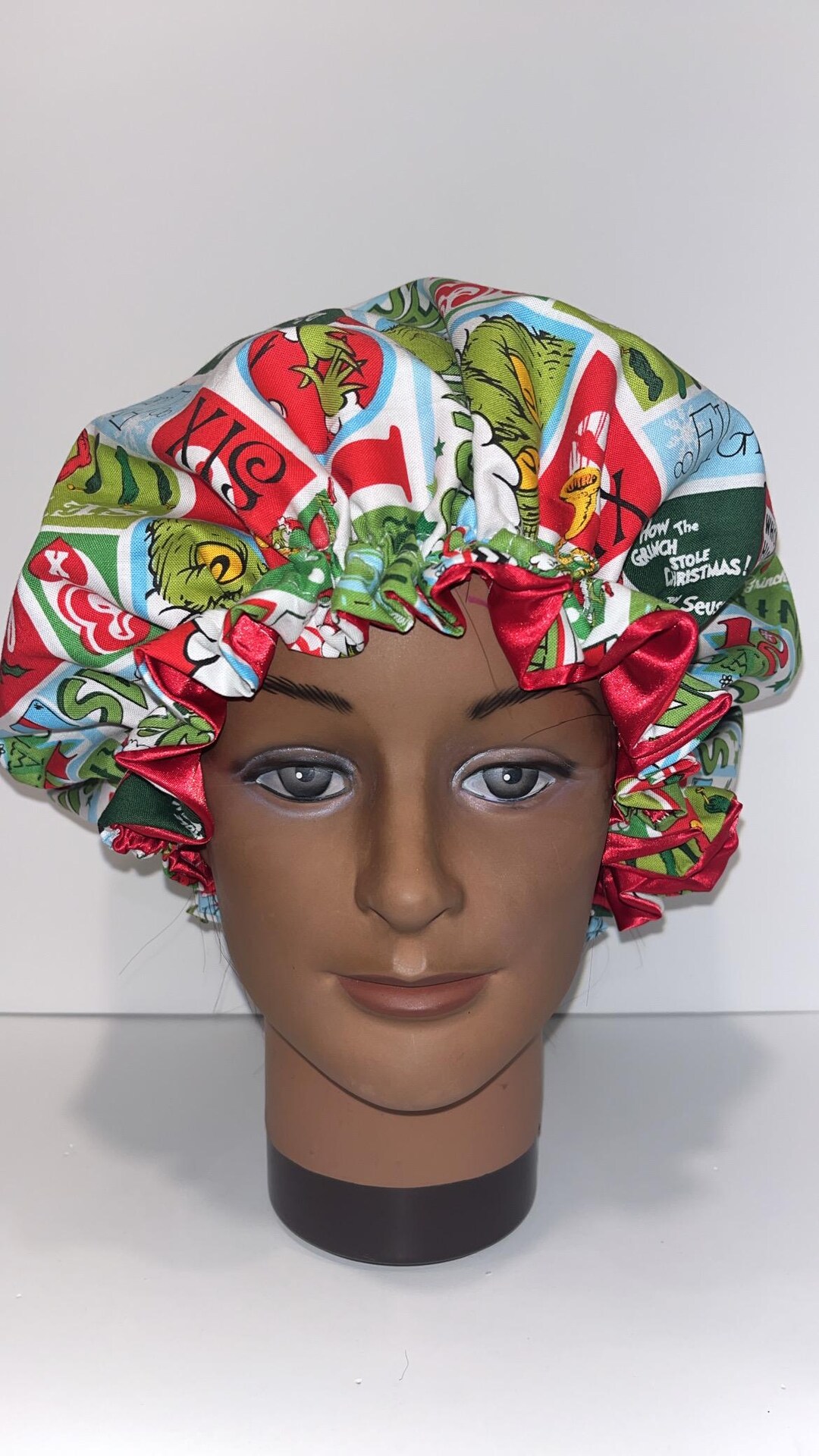 Handmade Grinch Themed Satin Bonnet - Etsy
