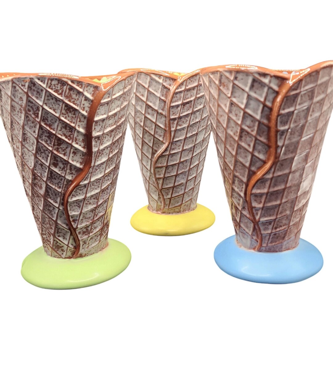 3 Vintage Hallmark Waffle Ice Cream CONE Shaped BOWLS Blue, Yellow ...
