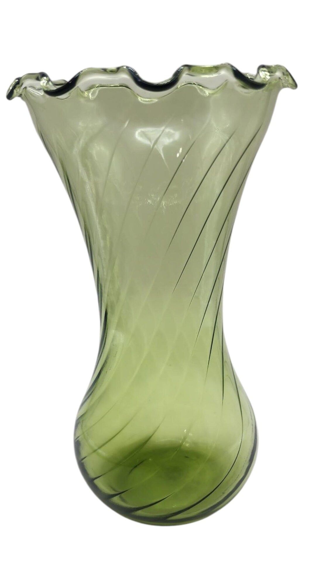 Vintage Emerald Green Glass Swirl Flower Vase Ruffled Edge - Etsy