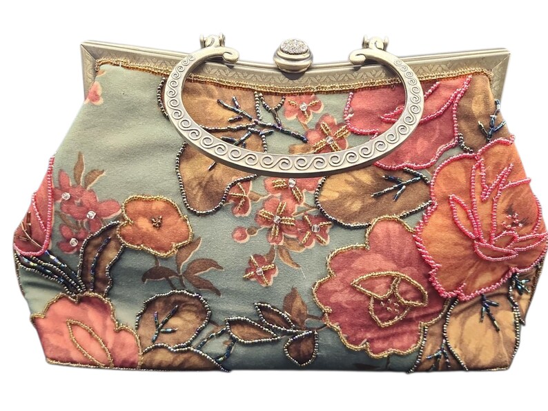 Beaded Floral Hand Purse: Sage Green Classical Style Top Handle Bag - Etsy