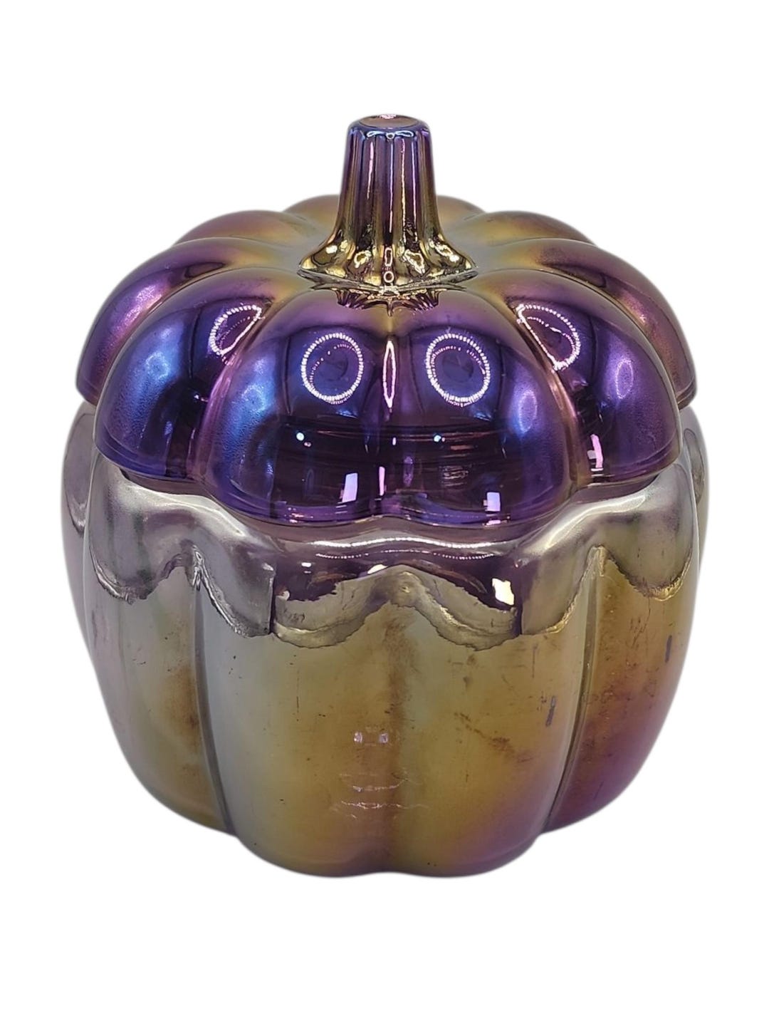Iridescent Purple Glass Pumpkin Candy Bowl Dish W/ Lidded Fall ...