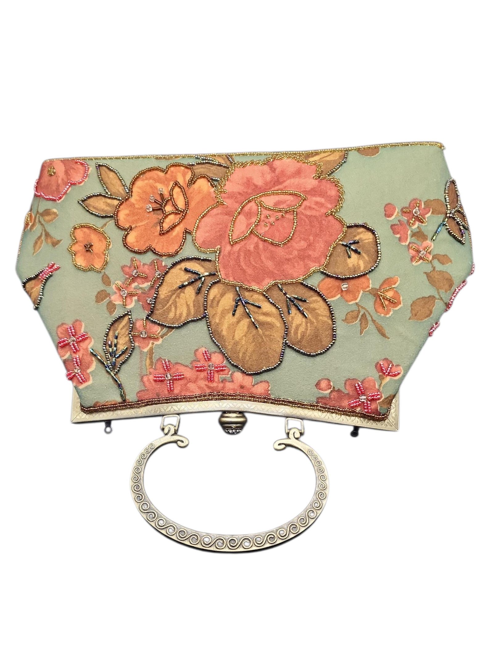 Beaded Floral Hand Purse: Sage Green Classical Style Top Handle Bag - Etsy