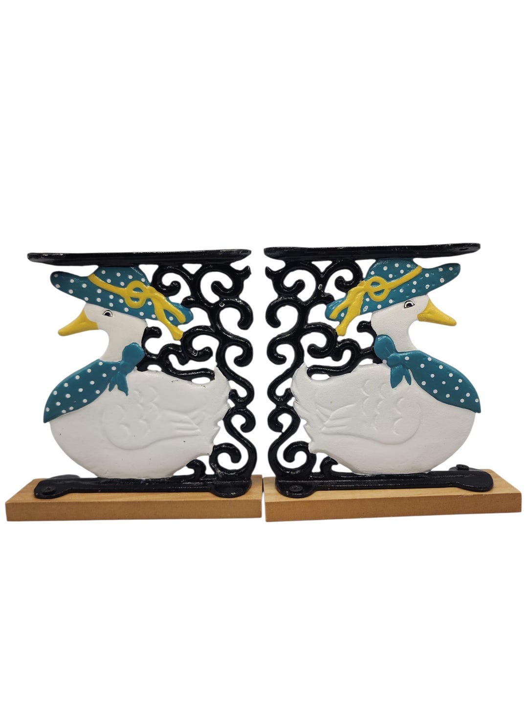 Cast Iron White Ducks With Blue Garden Hat & Scarf Bookends - Etsy