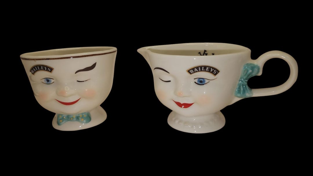 Winking Faces Baileys Irish Cream 1996 'yum' Sugar Bowl & Creamer Set ...