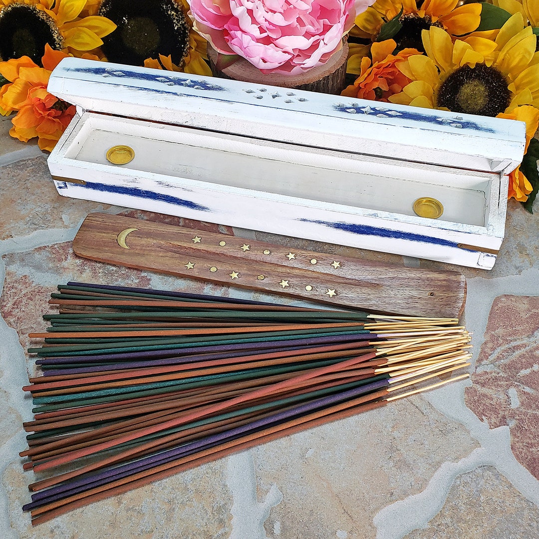 Rustic Incense Sampler Gift Box Storage Box, Incense Burner Tray, & 50 ...