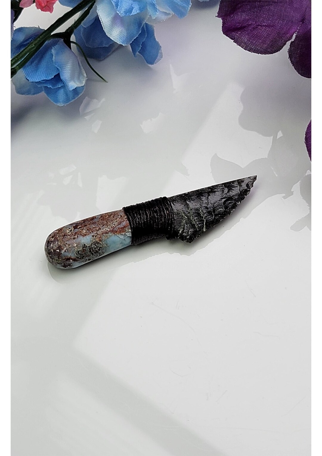 Gemstone Knife With Larimar Gemstone Handle and Silver Sheen - Etsy