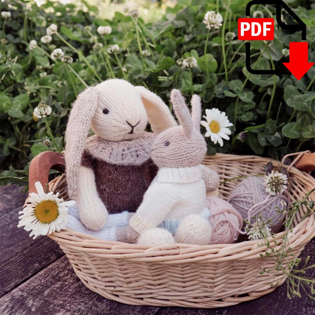 2 Little Bunny: Bridget and Sebastian KNITTING Patterns, Knitted Animal ...
