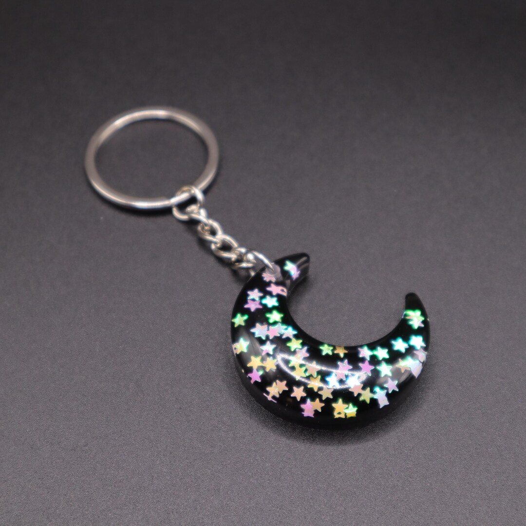 Confetti Moon Keychain | Handmade Resin Crescent Moon Keyring ...