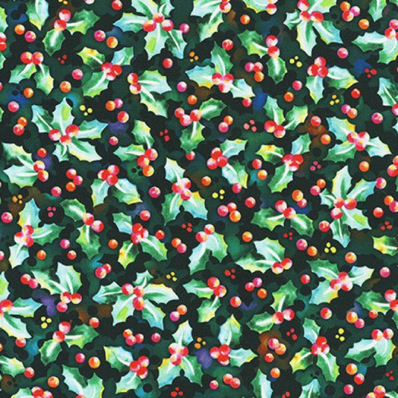 Robert Kaufman Glow Collection Holly in Evergreen - Etsy Robert Kaufman Glow Collection Holly in Evergreen - Etsy