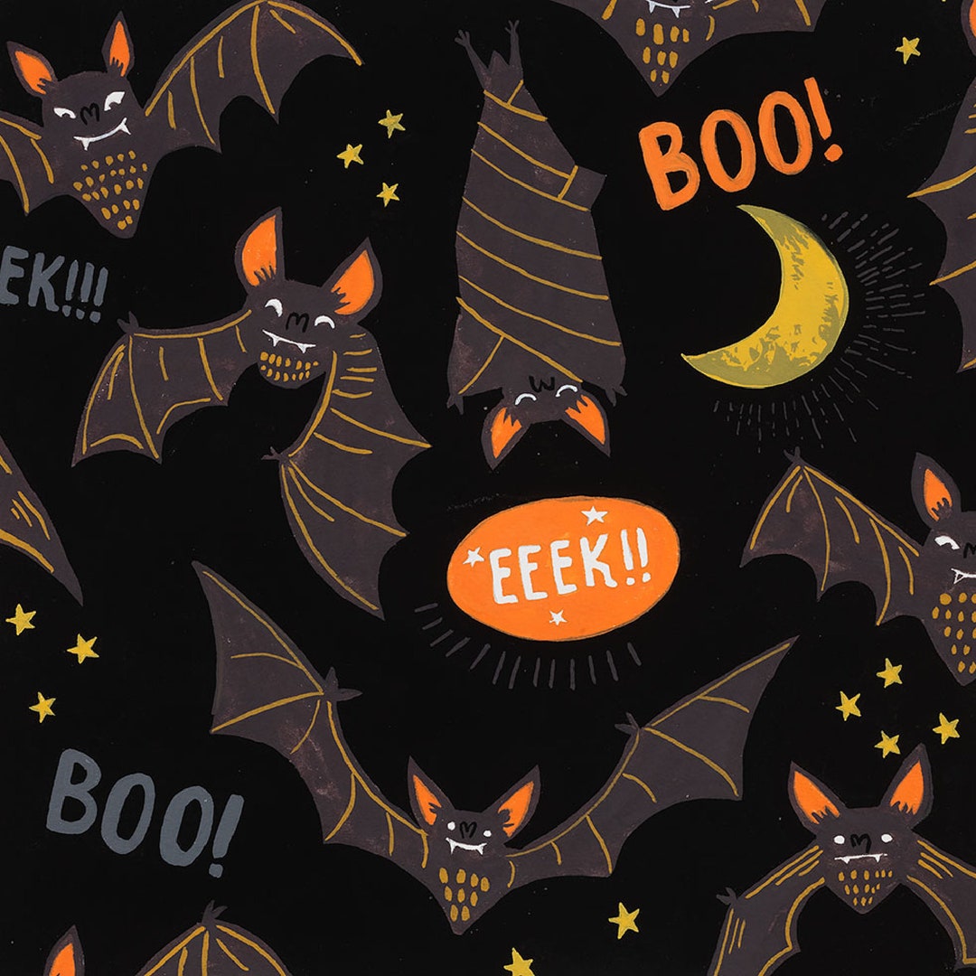 Alexander Henry - Boo! Eek! Bats! in Black - Etsy