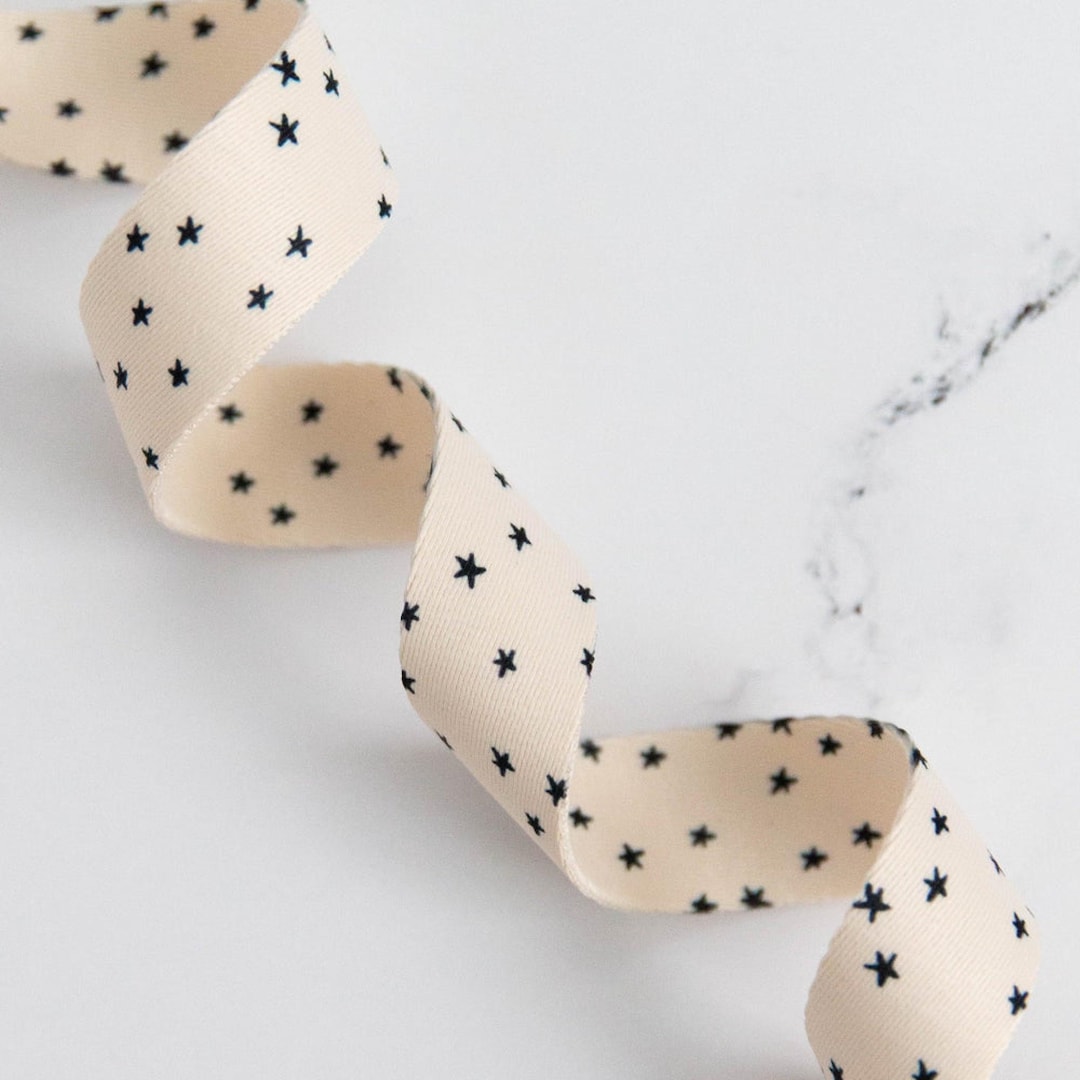 Ruby Star Society - Starry Mini Webbing 1" in Natural / Black - by the ...