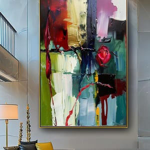 Deep Colors Abstract Art, Vibrant Impasto Oil Painting on Canvas ...