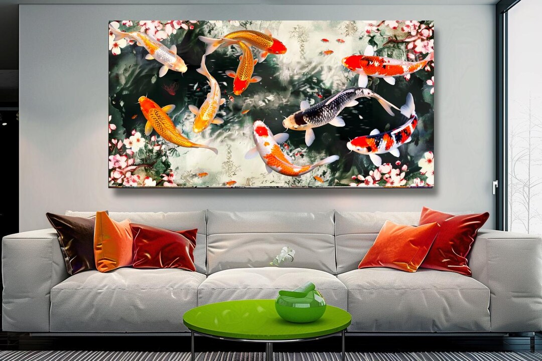 Nine Koi Fish Art Print on Canvas - Japanese Zen Wall Decor - Feng Shui ...