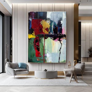 Deep Colors Abstract Art, Vibrant Impasto Oil Painting on Canvas ...