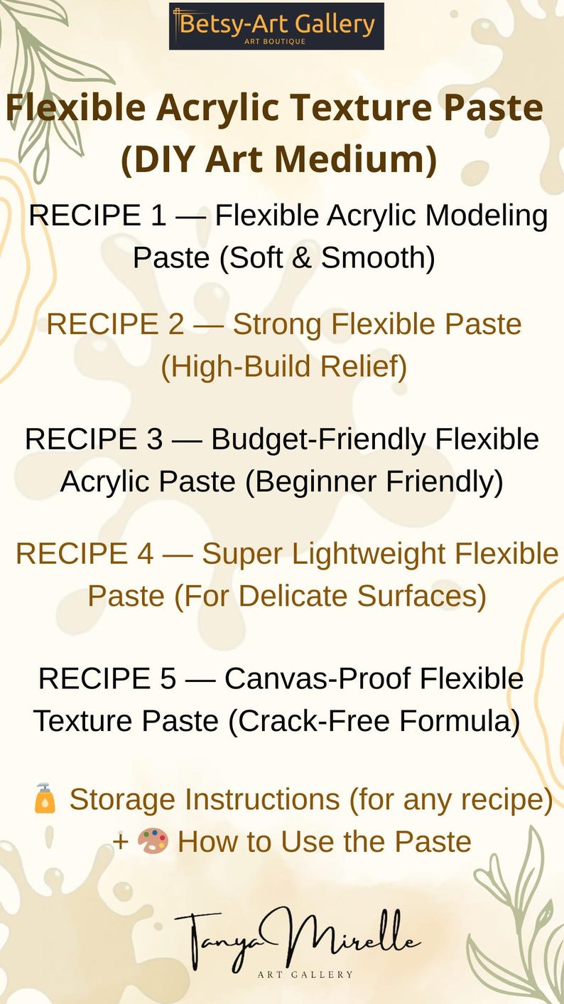 SET of 5 RECIPES: How to Make Flexible Acrylic Texture Paste (DIY Art ...