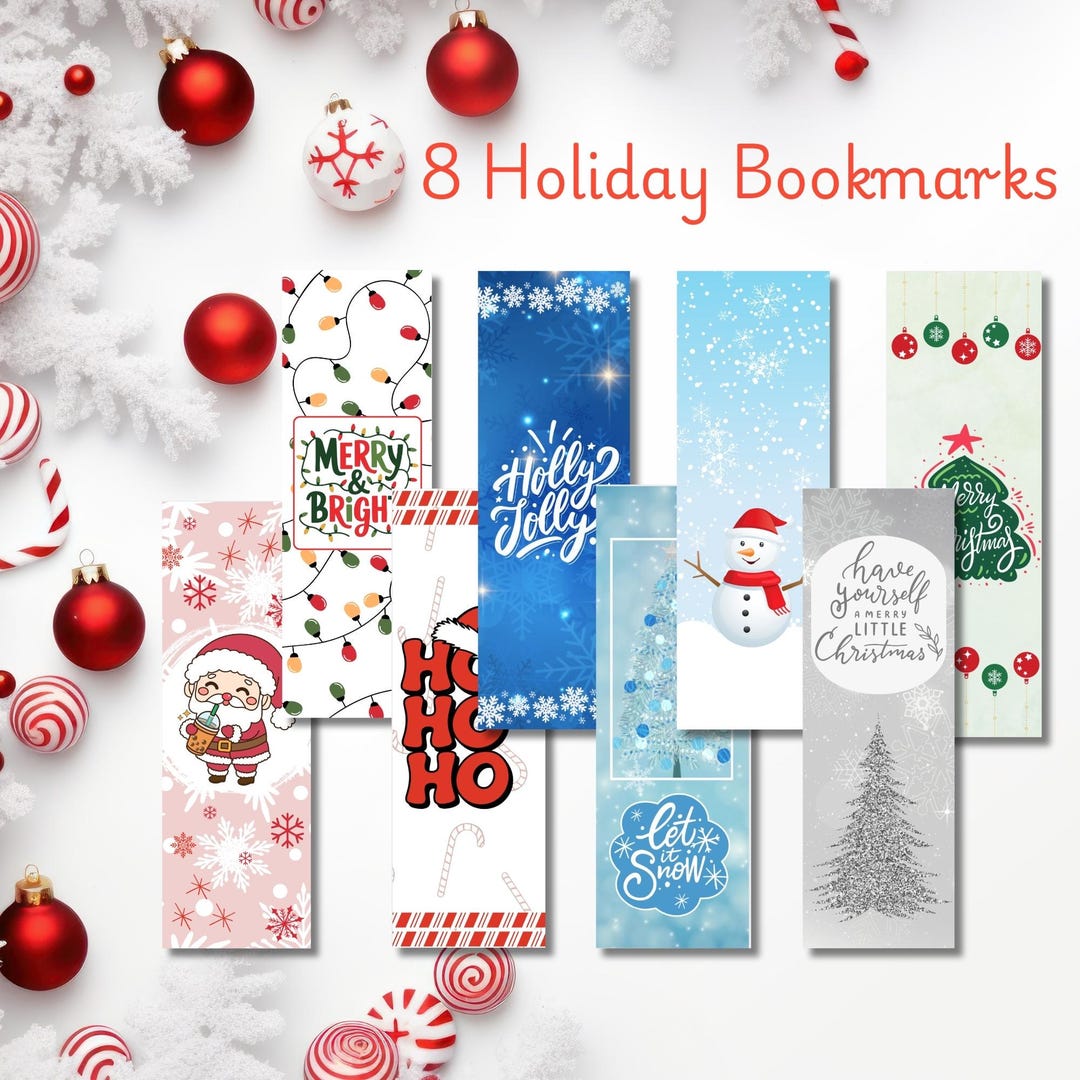 Christmas Holiday Bookmarks for Printing and Gift Giving, Set of 8 - Etsy