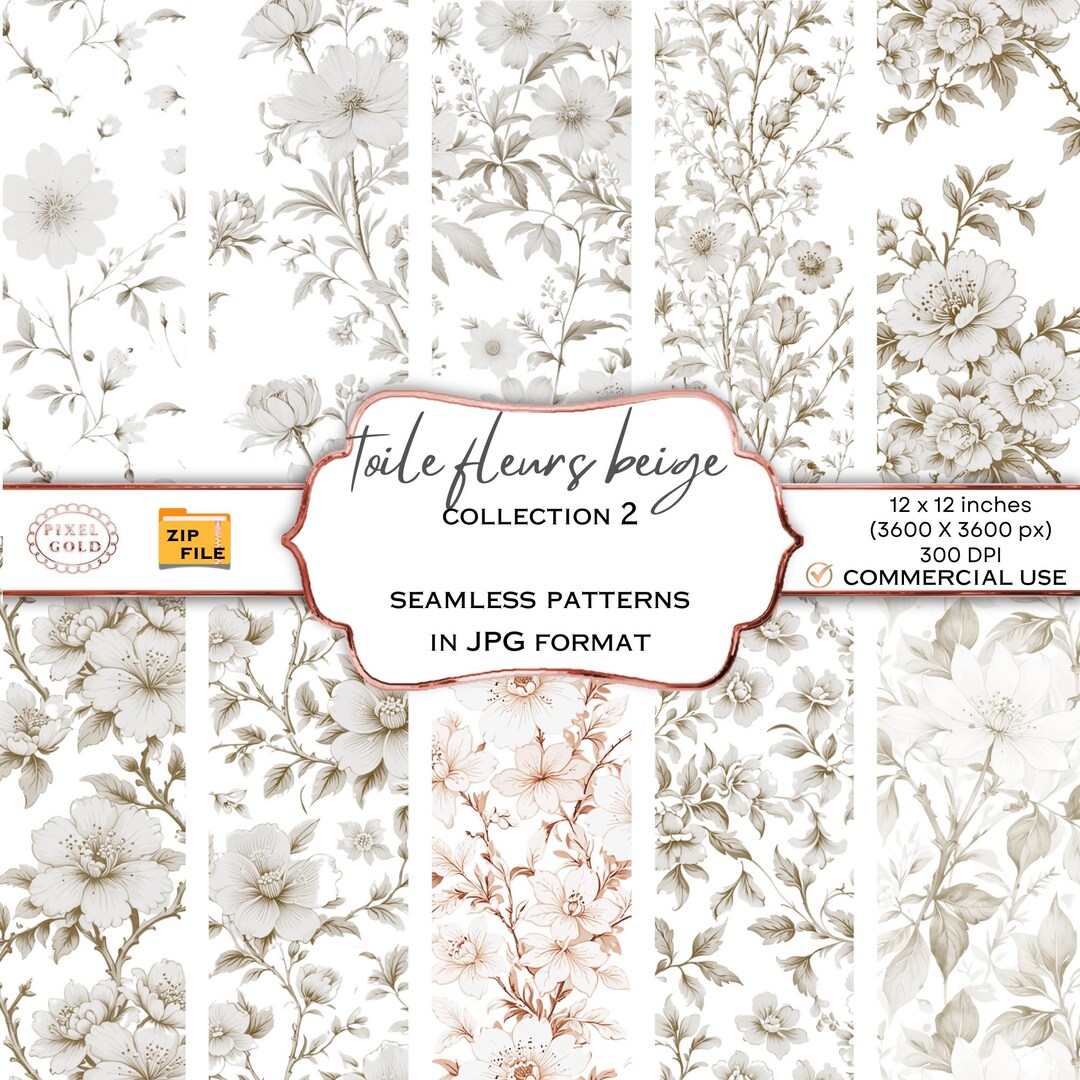 Seamless Chinoiserie Beige Wildflower Pattern Collection 2, Vintage ...