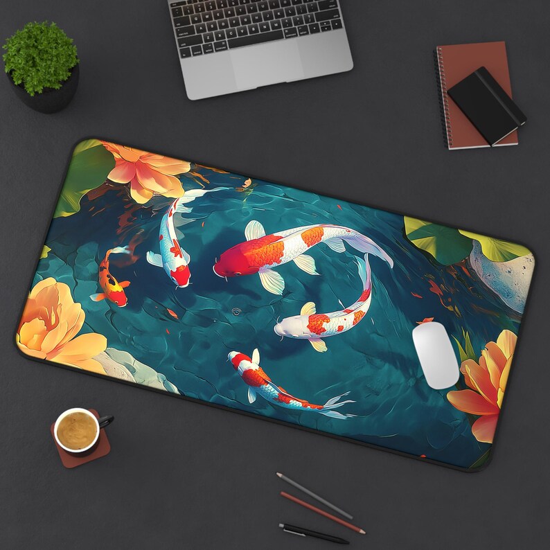 Koi Pond Desk Mat, Large Neoprene Mousepad, Gaming Office Decor - Etsy