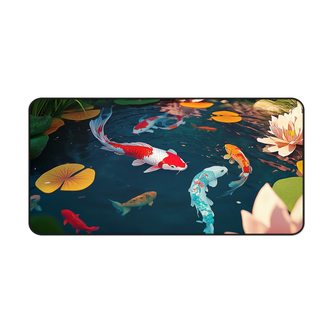 Koi Fish Desk Mat, Koi Fish Pond Playmat Mousepad L XL XXL, Gaming ...