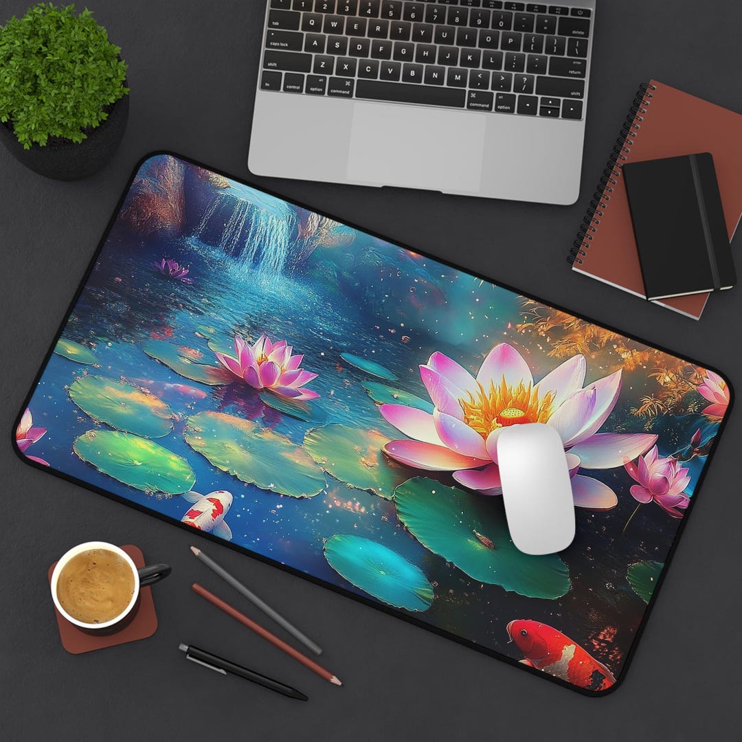 Peaceful Relaxing Koi Fish Desk Mat, Koi Fish Pond Playmat Mousepad L ...