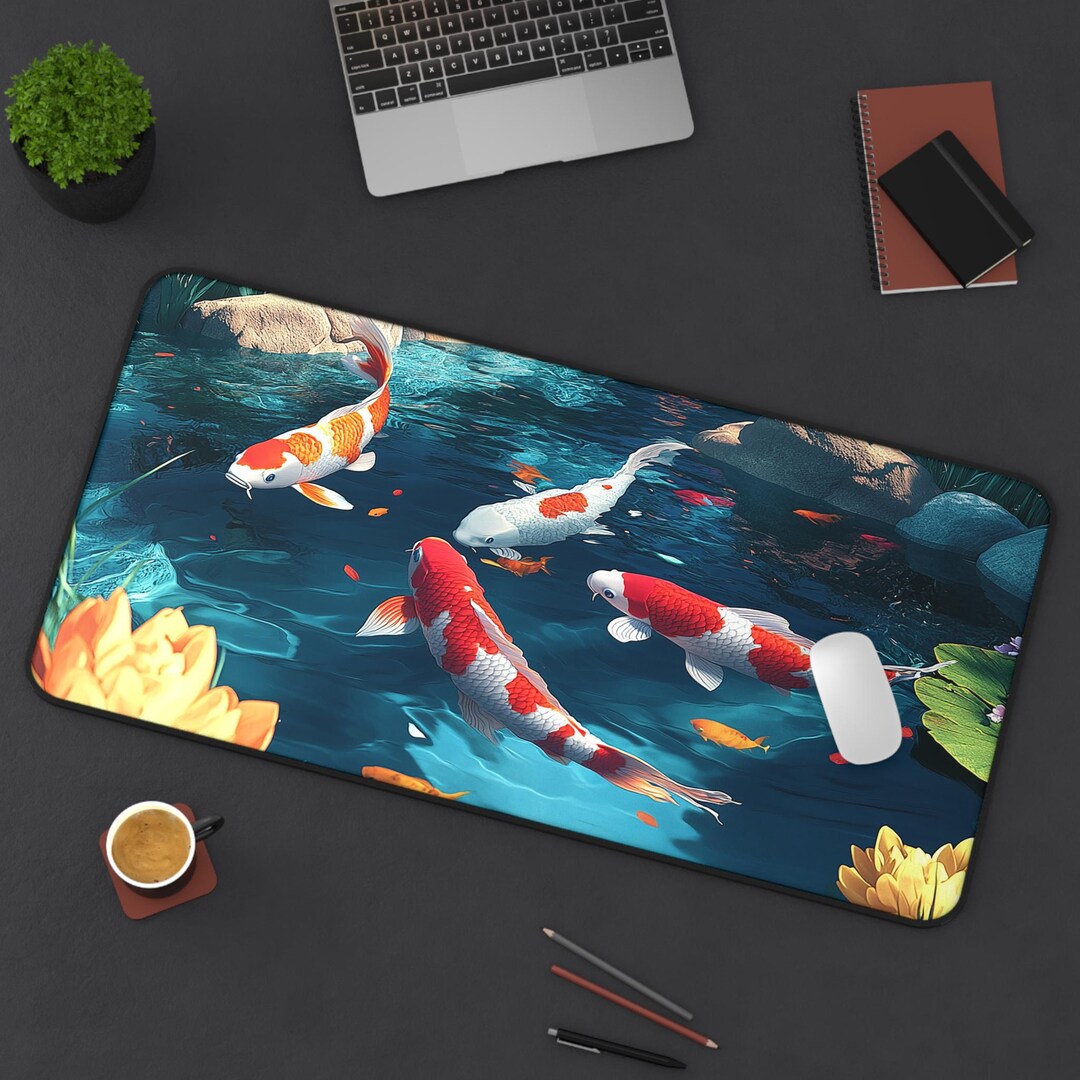 Koi Fish Pond Desk Mat, Neoprene Mousepad, Extra Large Gaming Pad - Etsy