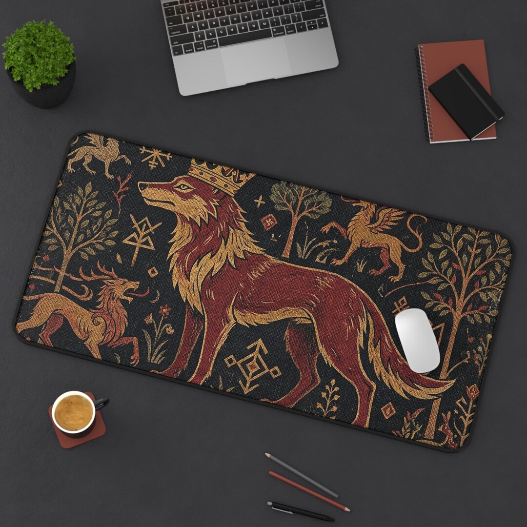 Medieval Wolf Desk Mat XL XXL Mousepad Gothic Tapestry Style Mythical ...