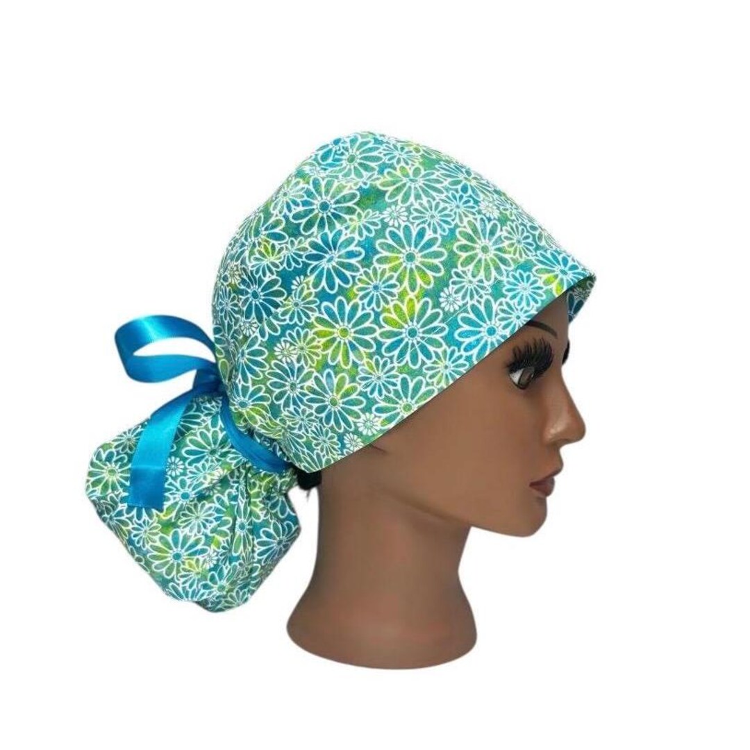 Surgical Ponytail Scrub Cap Floral Nurse Uniform Hat for Operating Room ...