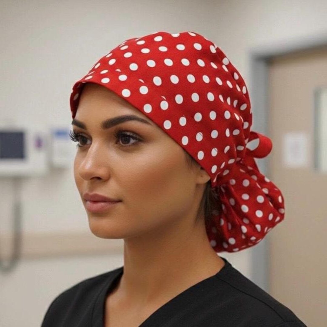 Surgical Ponytail Scrub Cap Nurse Uniform Hat for Operating Room Red ...