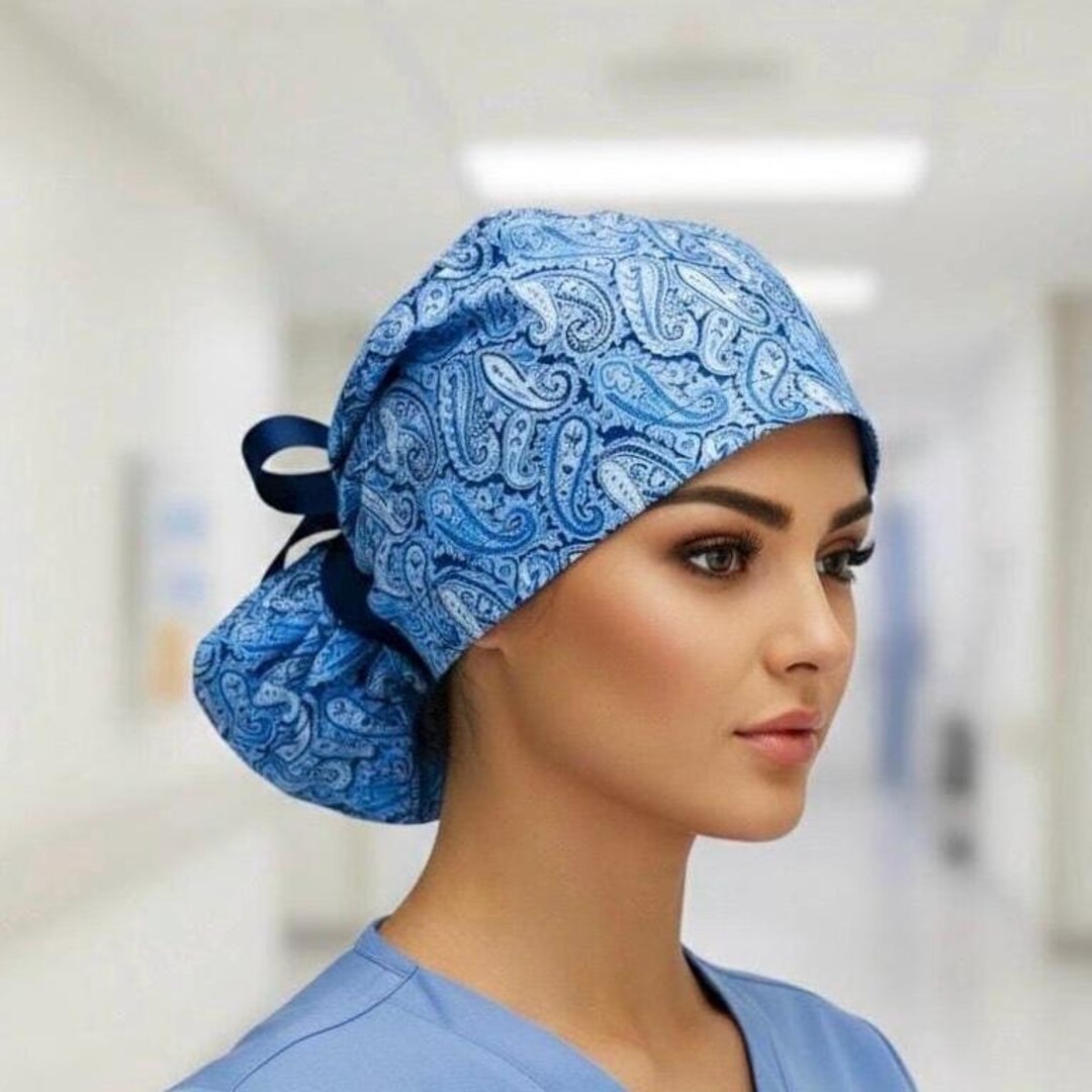 Surgical Ponytail Scrub Cap Nurse Uniform Hat for Operating Room Blue ...