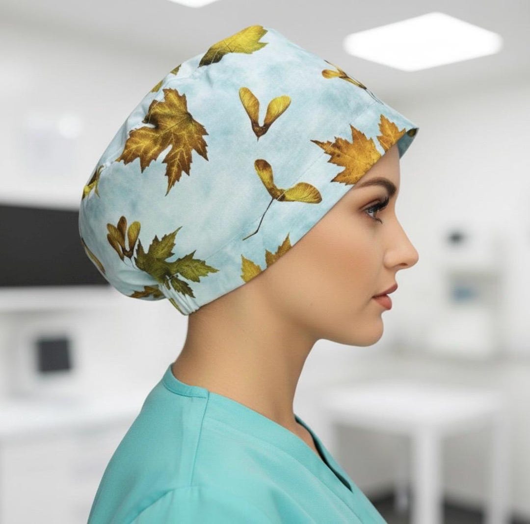 Medical Surgical Scrub Cap Blue Sky Autumn Leaves Print Euro Style ...