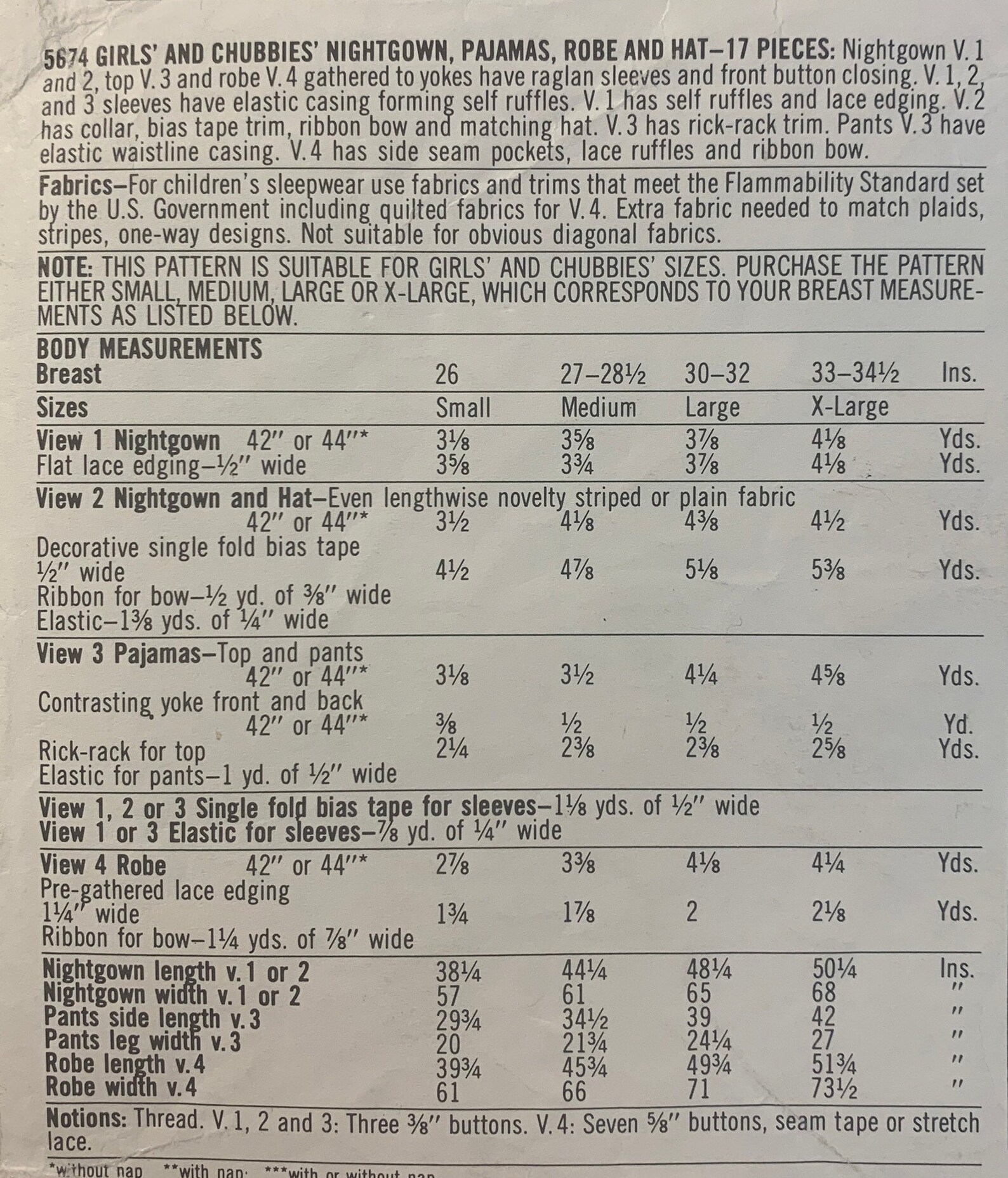 Girls and Chubbies' Nightgown, Pajamas, Robe and Hat Sewing Pattern ...