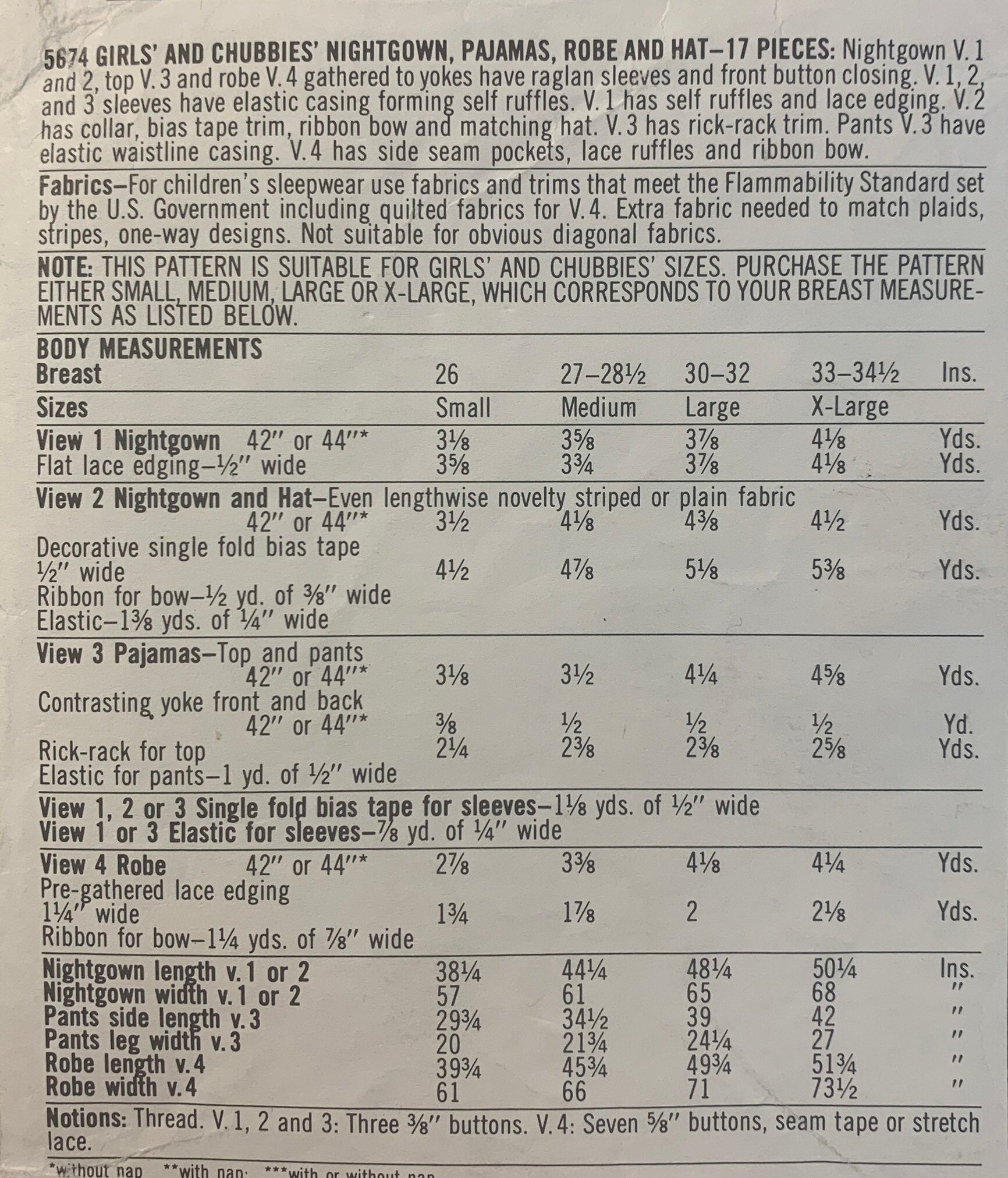 Girls and Chubbies' Nightgown, Pajamas, Robe and Hat Sewing Pattern ...