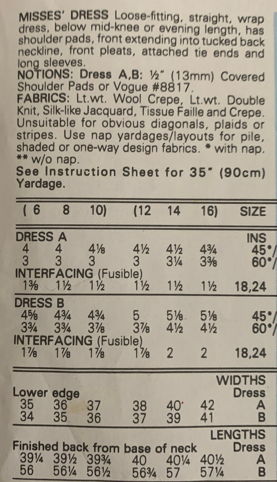 Very Easy, Very Vogue Sewing Pattern, Long and Short Dress With Sidetie ...