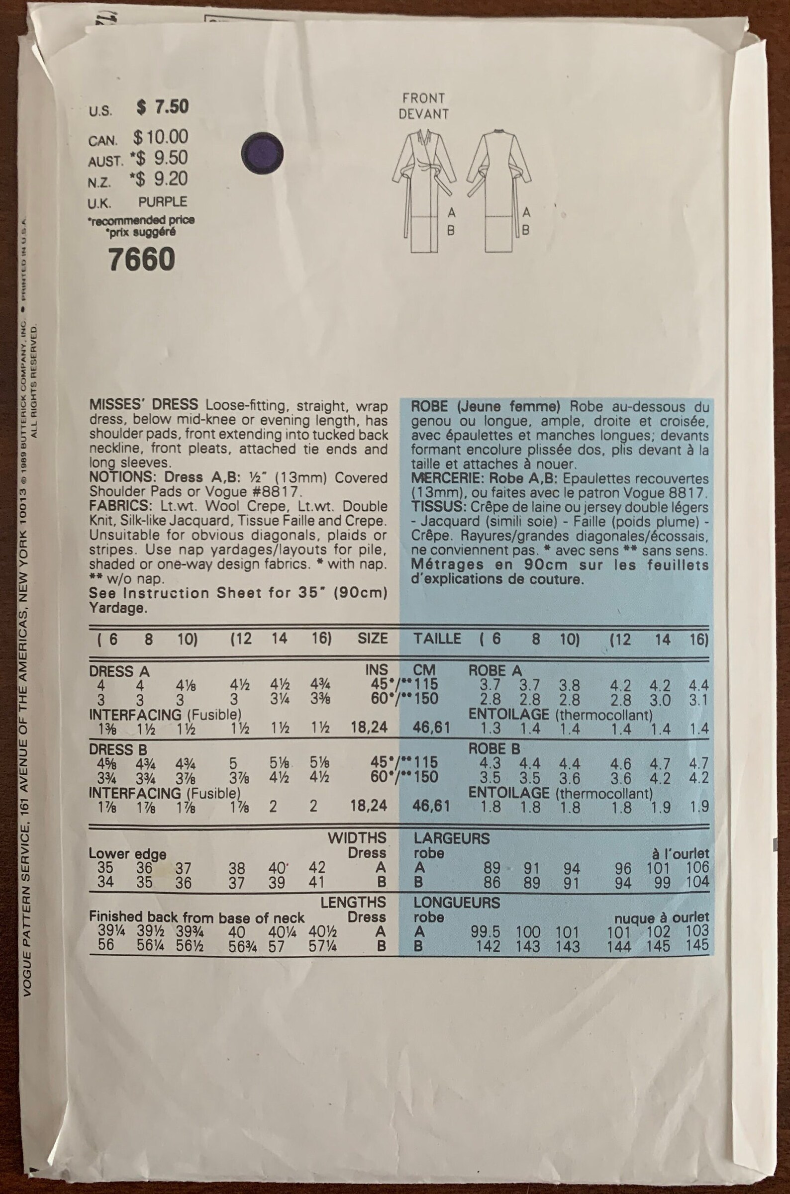 Very Easy, Very Vogue Sewing Pattern, Long and Short Dress With Sidetie ...