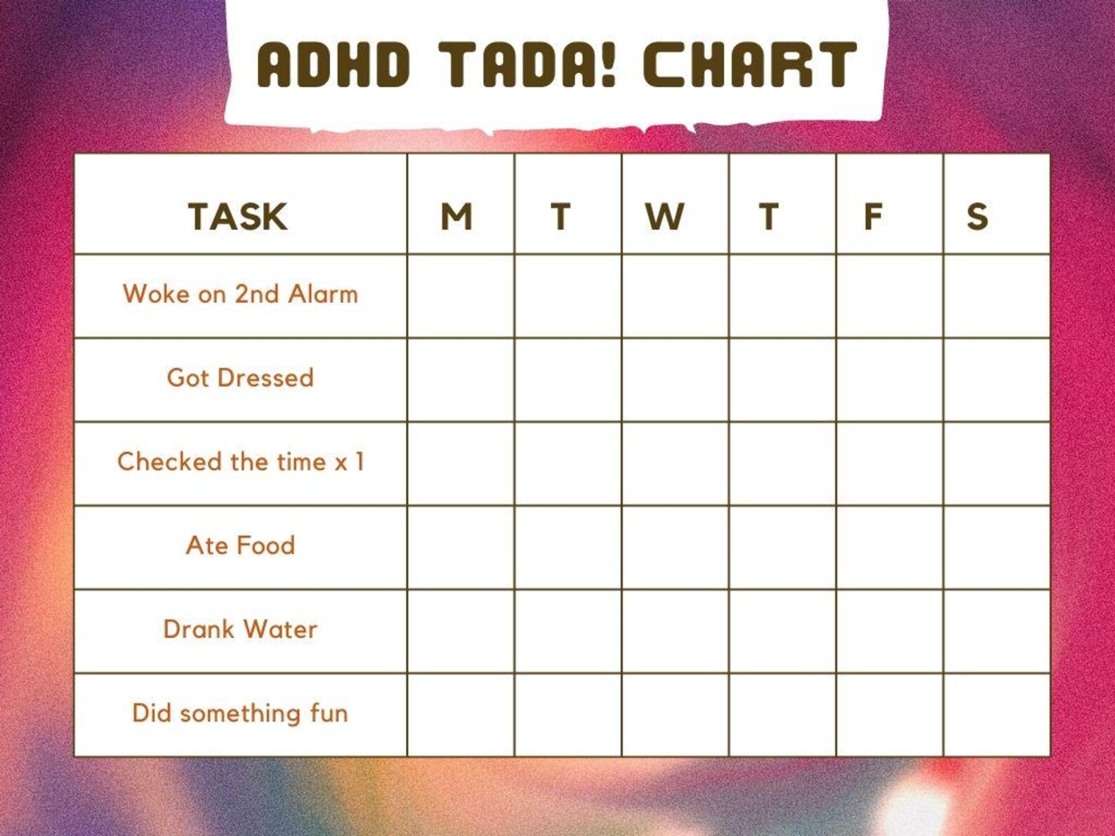 ADHD Task Tracker Ta-da Chart for Daily Habits and Routines. Celebrate ...