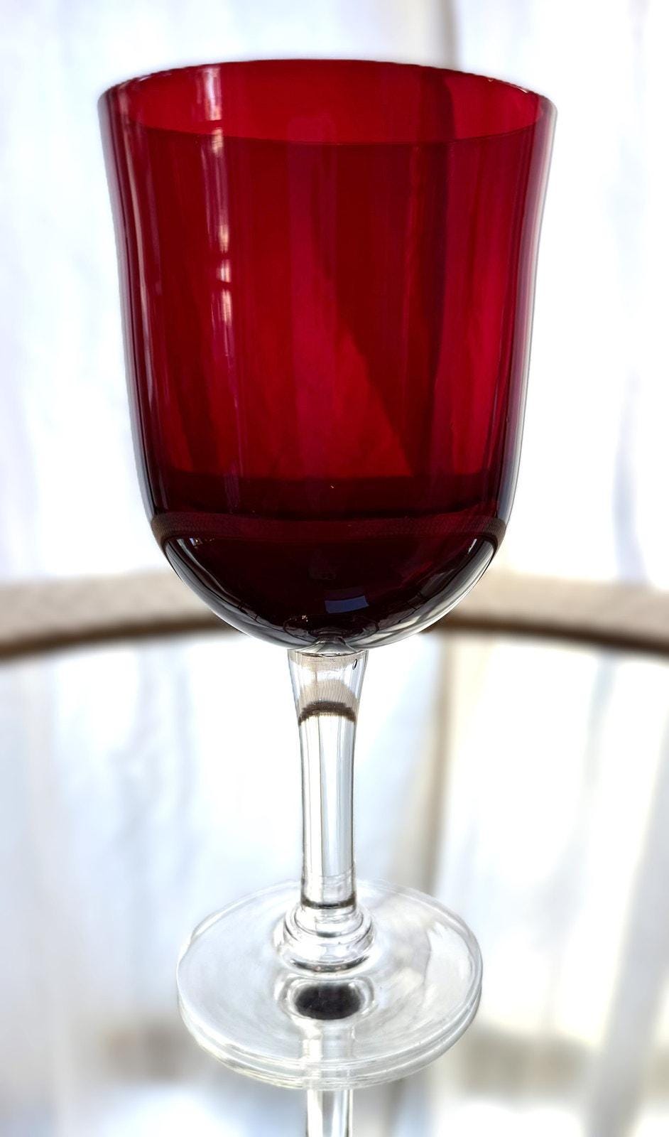 Vintage Mid-century Ruby Red Goblets – Clear Stem Glassware, Set of 6 ...