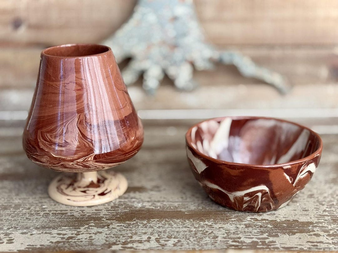 Vintage 1978 Clays in Calico Pottery Vase & Bowl Set – Marbled Clay ...