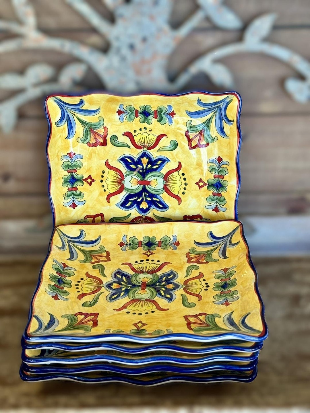 Talavera-style Hand-painted Yellow Square Plates – Set of 6, 11.5 ...
