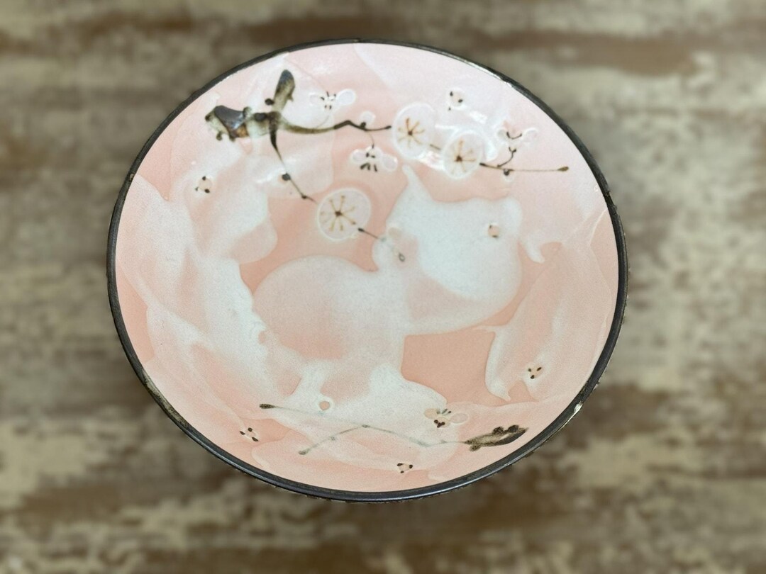 Vintage Japanese Pink Shino Kafuh Bowl With Cherry Blossom Motif (9 ...