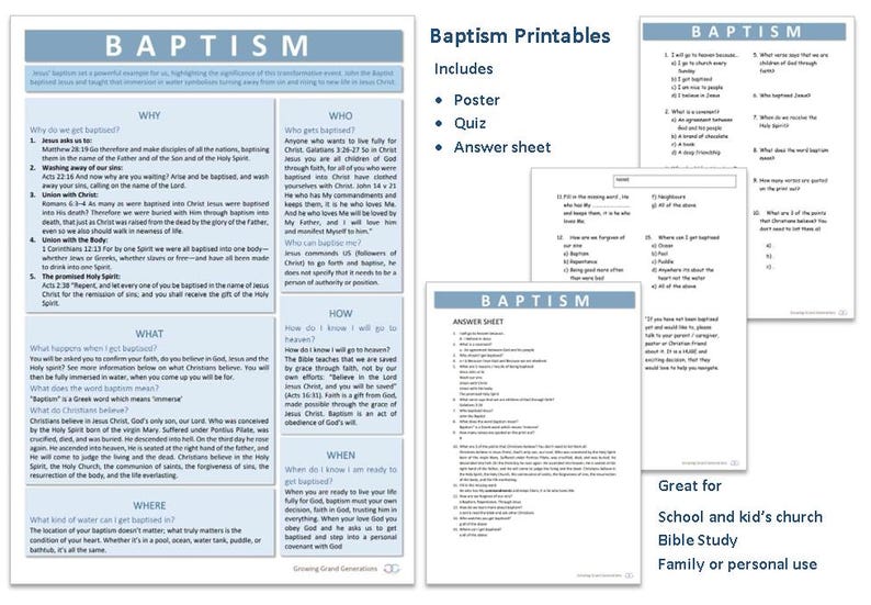 Baptism Basics Bundle: Printable Poster & Quiz Set - Etsy