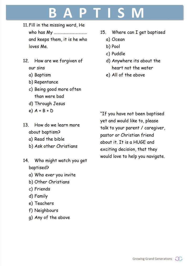 Baptism Basics Bundle: Printable Poster & Quiz Set - Etsy
