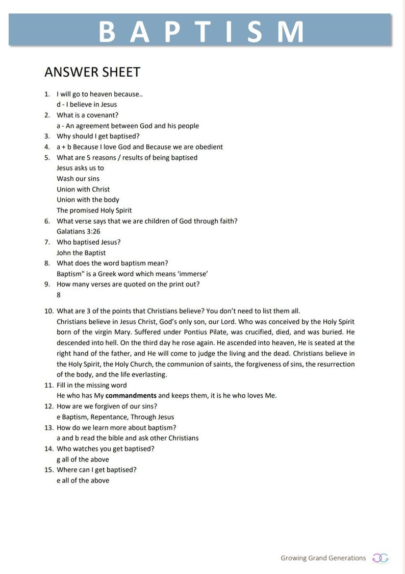 Baptism Basics Bundle: Printable Poster & Quiz Set - Etsy