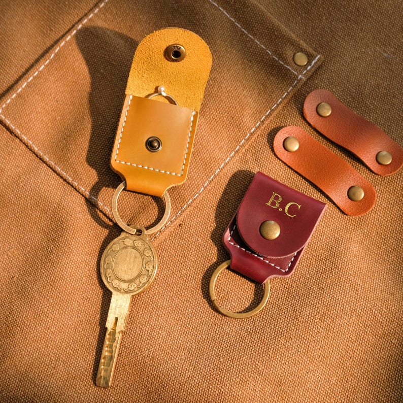 Embossed Initials Ring Holder, Travel Ring Case Keychain, Leather Ring ...