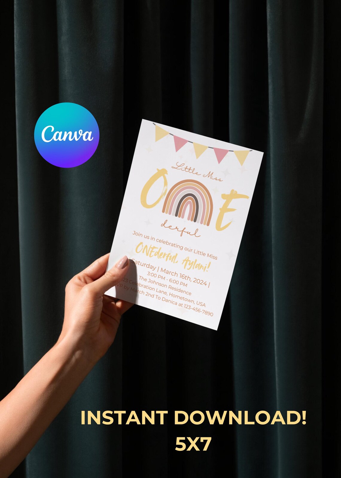 Editable Little Miss Onederful 1st Birthday Invitation | Customizable ...