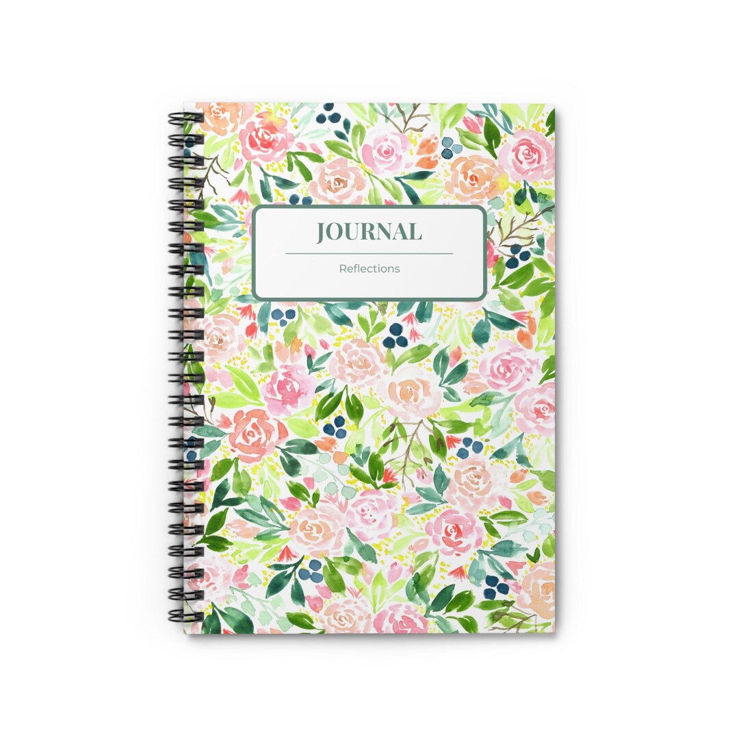 Pink Rose Notebook Journal Watercolor Floral Pattern Spiral Notebook ...