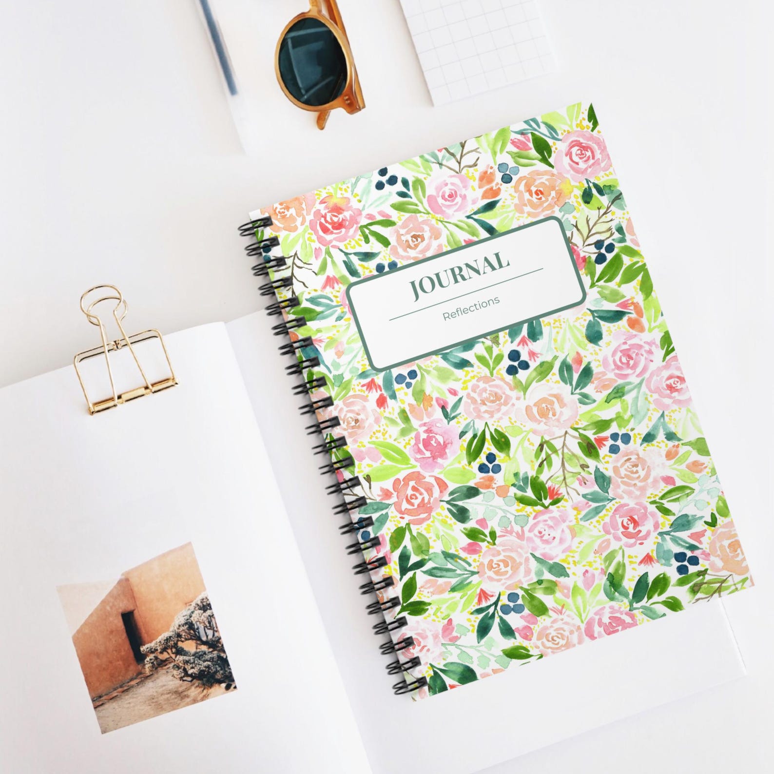Pink Rose Notebook Journal Watercolor Floral Pattern Spiral Notebook ...