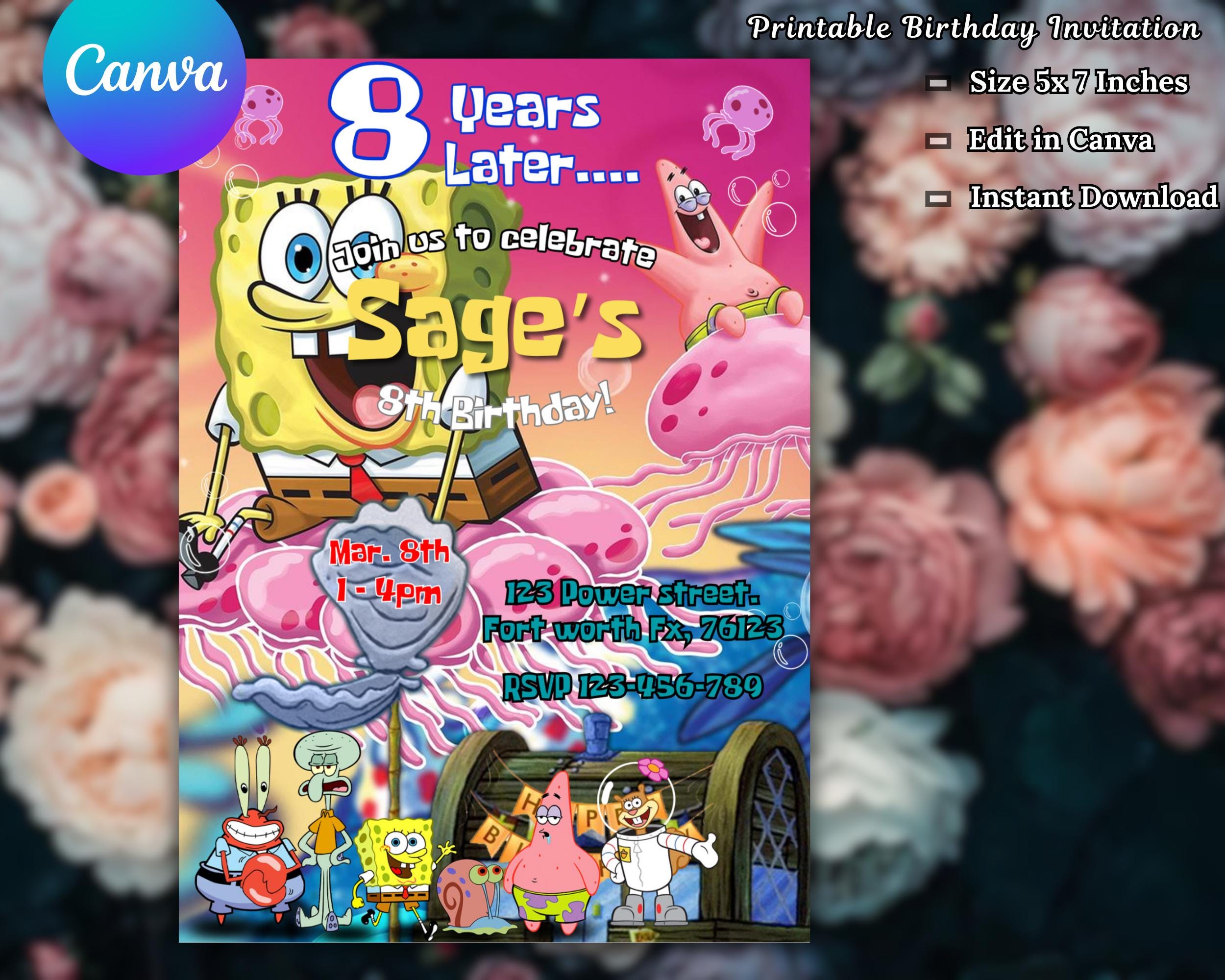 Spongebob Birthday Invitation Template | Editable Spongebob Invite ...